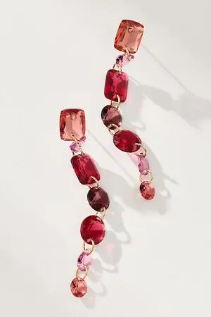 Anthropologie Crystal Stone Drop Earrings - Red