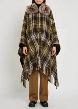 Moncler Plaid Brushed Wool-blend Cape