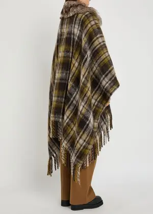 Moncler Plaid Brushed Wool-blend Cape