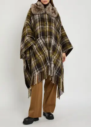 Moncler Plaid Brushed Wool-blend Cape