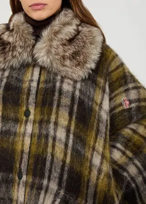 Moncler Plaid Brushed Wool-blend Cape