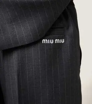 Miu Miu Wool Pinstripe Trousers - Grey