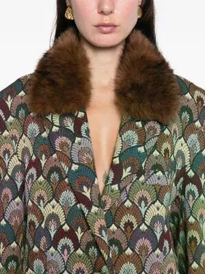 AVA ADORE Patterned Coat With Faux Fur Collar