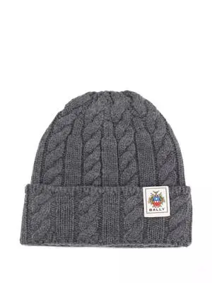 Bally Cable-knit Beanie Hat With Logo Patch - Grey