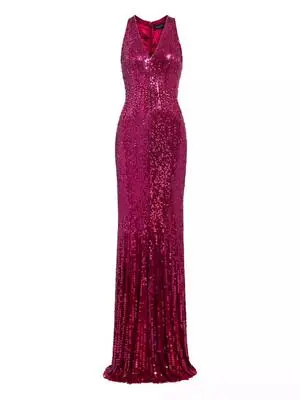 Jenny Packham Sequined V-neck Maxi Dress - Pink