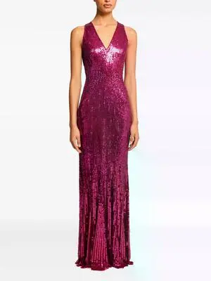 Jenny Packham Sequined V-neck Maxi Dress - Pink