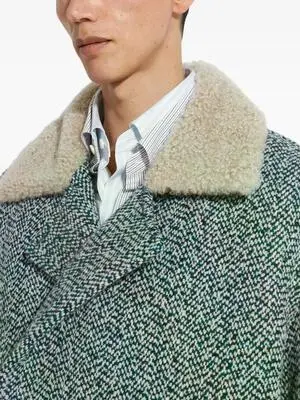 Zegna Herringbone Overcoat With Shearling Collar