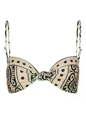 Johanna Ortiz Bandana Marina Printed Knot-detail Bikini Top - Neutrals