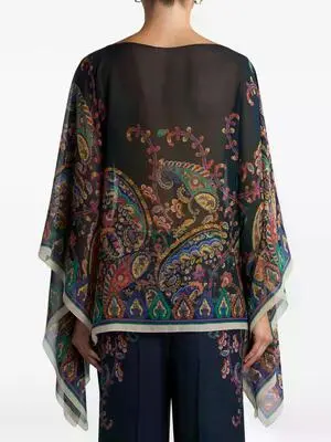 Etro Silk Poncho Top With Placed Floral Paisley Print