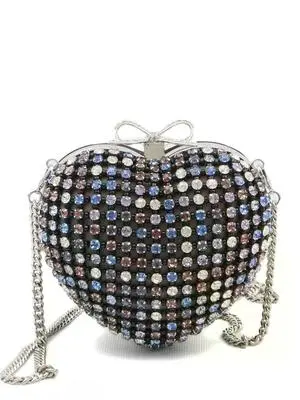 SELF-PORTRAIT Crystal-embellished Heart Clutch Bag - Black