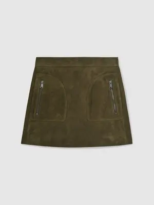 REISS Suede Mini Skirt With Zip Pockets