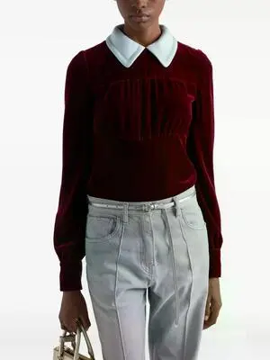 Prada Velvet Top With Detachable Collar - Red