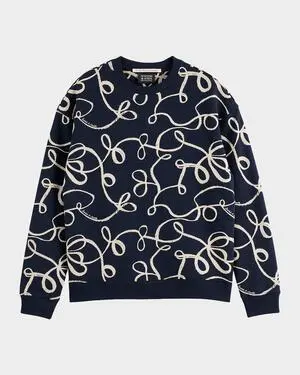 Scotch & Soda Cotton Ribbon-print Logo Sweatshirt - Aop Ribbon