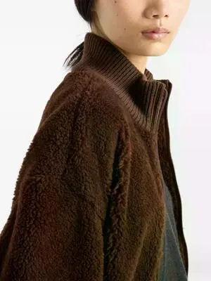 Prada Ribbed-trimmed Logo Detail Jacket - Brown