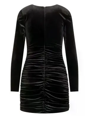ACTUALEE Ruched Velvet Dress - Black