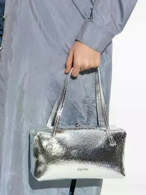 JIL SANDER Textured Leather Shoulder Bag - Silver