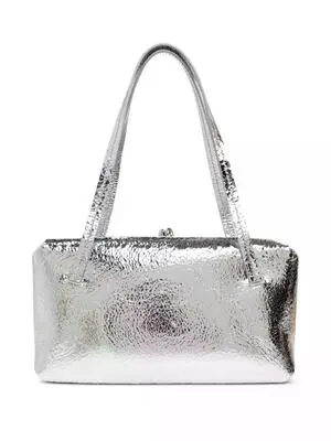 JIL SANDER Textured Leather Shoulder Bag - Silver