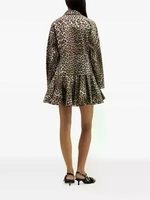 GANNI Leopard Print Mini Shirt Dress - Brown