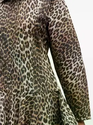 GANNI Leopard Print Mini Shirt Dress - Brown