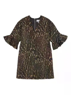 GANNI V-neck Mini Dress With Ruffled Sleeves