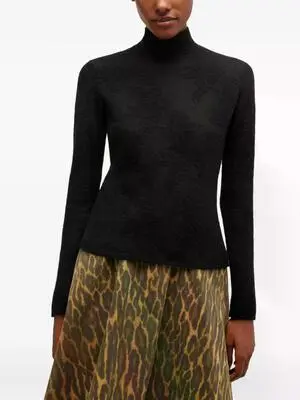 GANNI High-neck Flower Print Sweater - Black