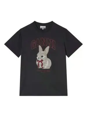 GANNI Bunny Print Organic Cotton T-shirt - Grey