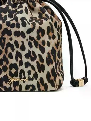 GANNI Drawstring Bucket Bag With Animal Print - Neutrals