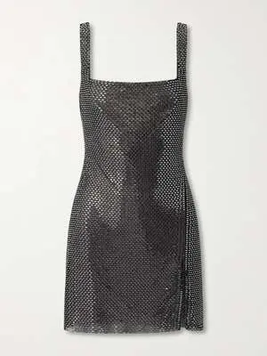 SELF-PORTRAIT Crystal-embellished Stretch-mesh Mini Dress - Black