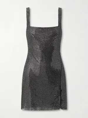 SELF-PORTRAIT Crystal-embellished Stretch-mesh Mini Dress