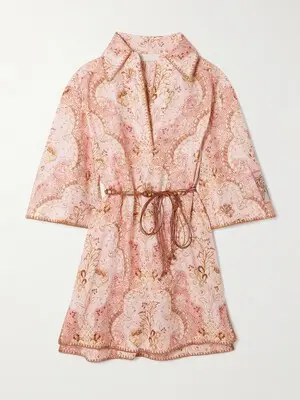 Zimmermann Daylight Belted Printed Linen Mini Dress - Pink