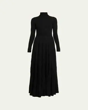 Ralph Lauren Rib-knit Pleated Turtleneck Gown
