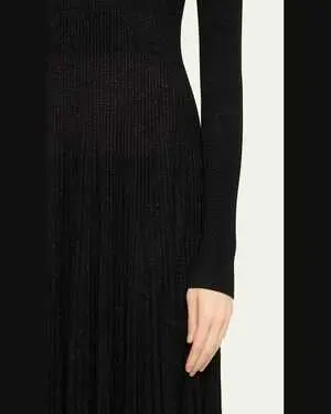 Ralph Lauren Rib-knit Pleated Turtleneck Gown