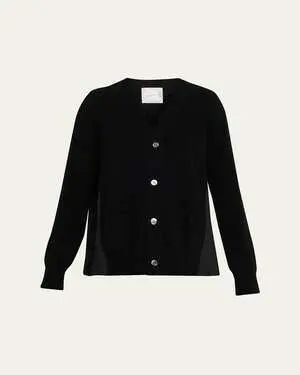 Sacai Rib-knit Cardigan With Pleated Back - Black