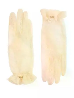 Valentino Garavani Lace Gloves With Ruffled Cuff - Neutrals