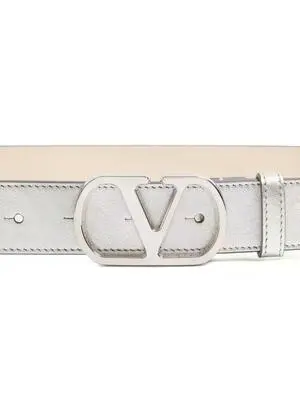 Valentino Garavani Vlogo Signature Leather Belt - Silver