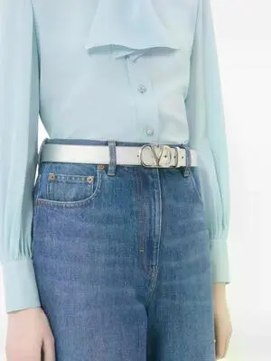 Valentino Garavani Vlogo Signature Leather Belt - Silver