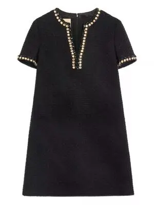 Valentino Garavani Embroidered Canestrello-tweed Mini Dress - Black