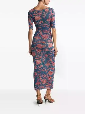 Etro Stretch Tulle Midi Dress With Floral Motif