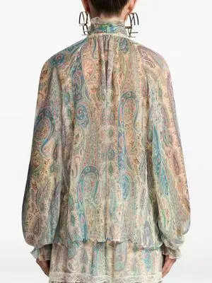 Etro Silk Crepon Blouse With Paisley Foliage Motif - Neutrals