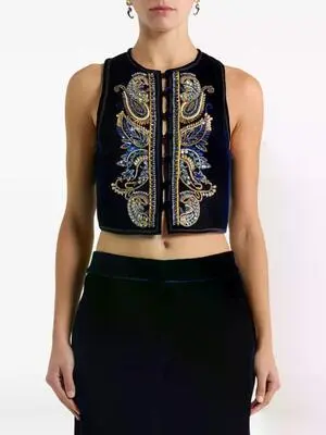 Etro Paisley Foliage Embroidered Velvet Waistcoat