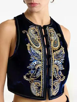 Etro Paisley Foliage Embroidered Velvet Waistcoat