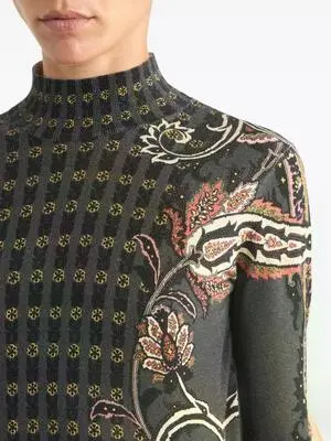 Etro Silk And Cashmere Turtleneck Sweater With Floral Paisley Motif