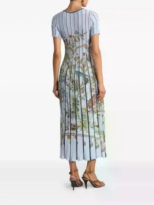 Etro Pleated Cotton-blend Midi Dress With Placed Print