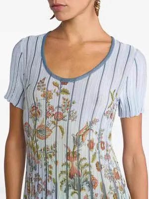 Etro Pleated Cotton-blend Midi Dress With Placed Print