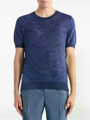 Etro Knit Cotton T-shirt With Floral Paisley Motif - Blue