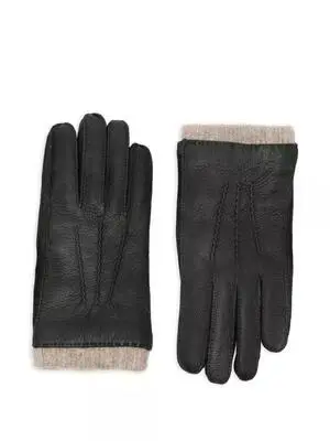 Paul Smith Ribbed-trim Leather Gloves - Black