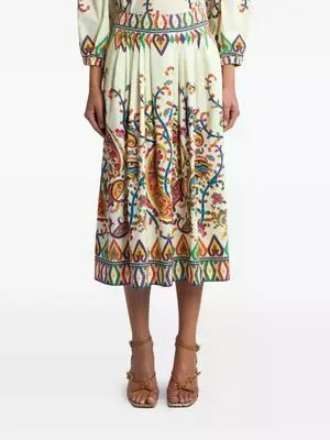 Etro Floral Paisley-print Pleated Midi Skirt - Neutrals