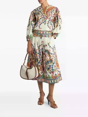 Etro Floral Paisley-print Pleated Midi Skirt - Neutrals