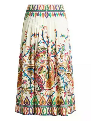 Etro Floral Paisley-print Pleated Midi Skirt - Neutrals
