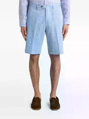 Etro Striped Cotton Jacquard Shorts With Floral Paisley Motif - Blue